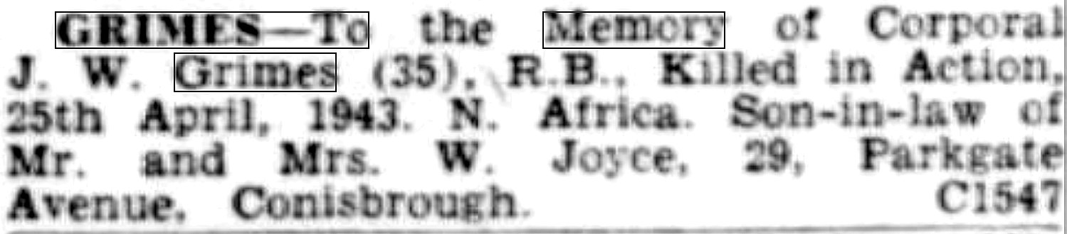 Soldier – Grimes, John William – Killed in Action (picture ...